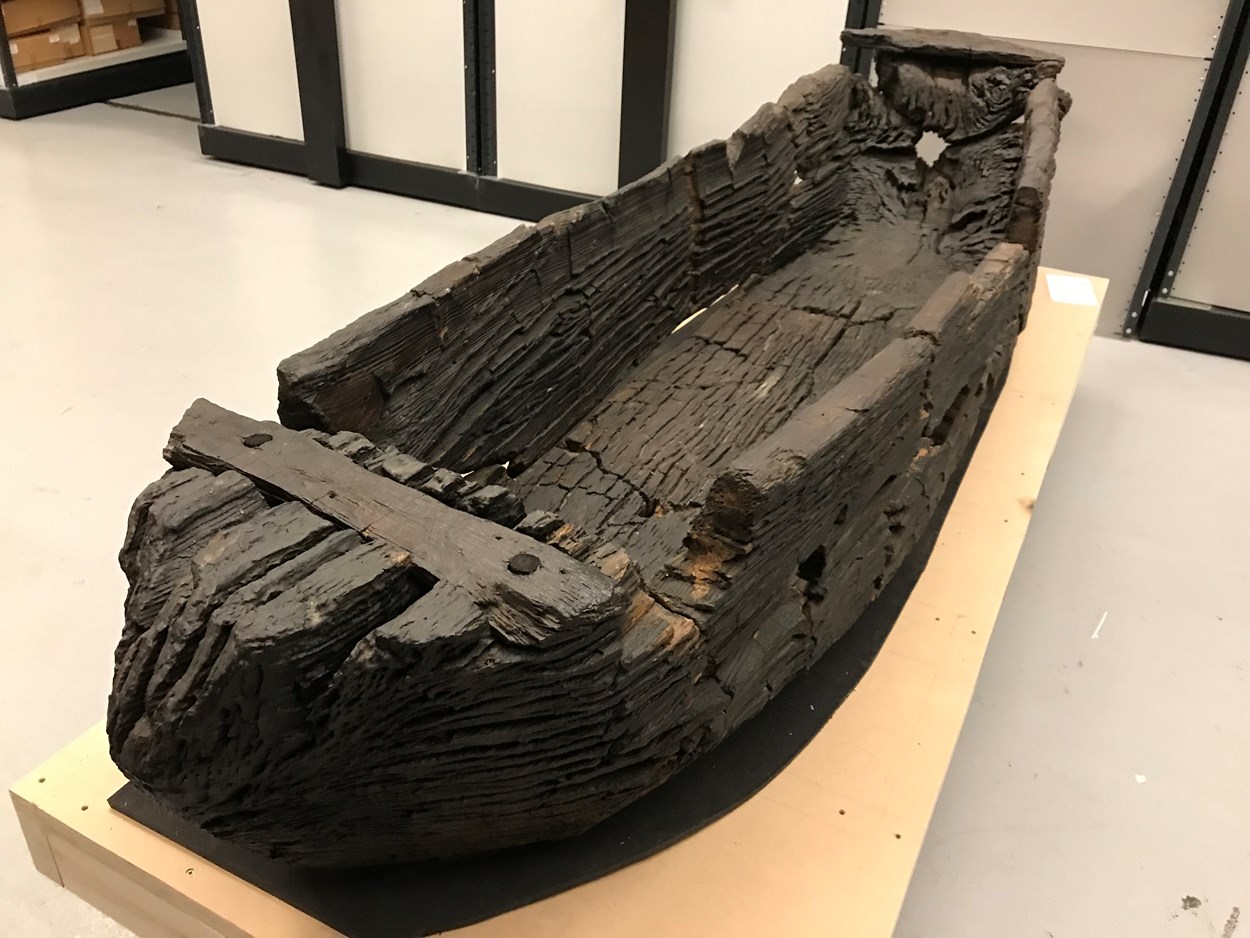 The centuries-old carved logboat, which dates from the 1300s at Leeds ...